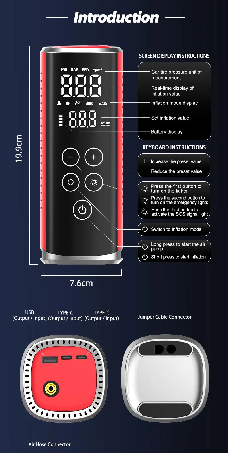 V1 Portable Tire Inflator & Car Jump Starter Manufacturer